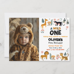 Wild One Boy First Birthday Photo Invitation | Zazzle