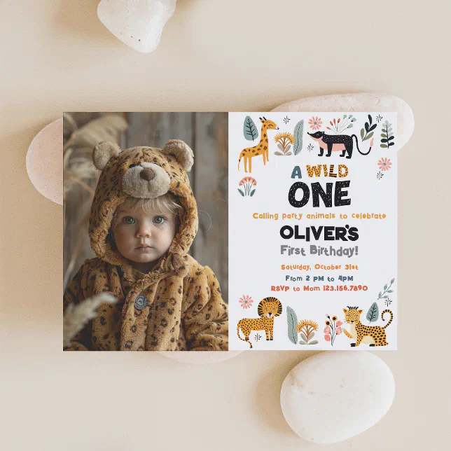Wild One Boy First Birthday Photo Invitation | Zazzle