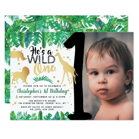 Wild One Boys Photo First Birthday Invitations | Zazzle.com
