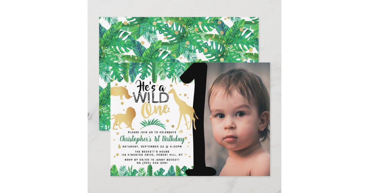 Wild One Boys Photo First Birthday Invitations | Zazzle