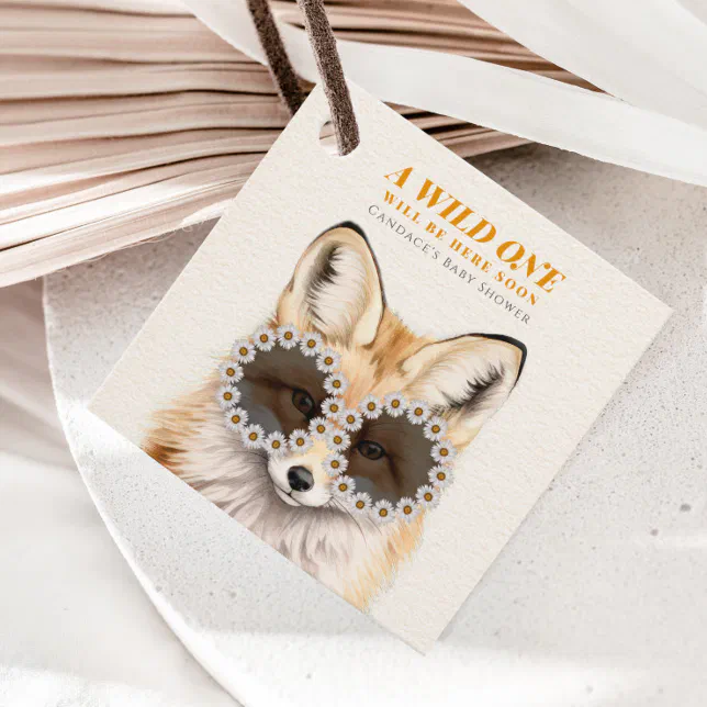 Wild One Daisy Fox Baby Shower Favor Tags | Zazzle
