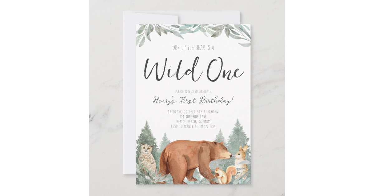 Wild One First Birthday Bear Party Invitation | Zazzle