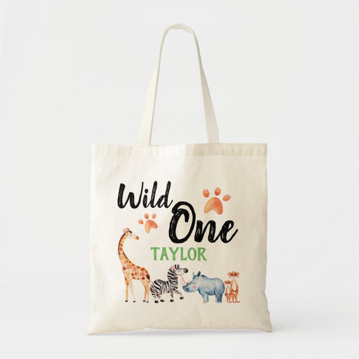 Wild One First Birthday Safari Animal Kids Tote Bag | Zazzle