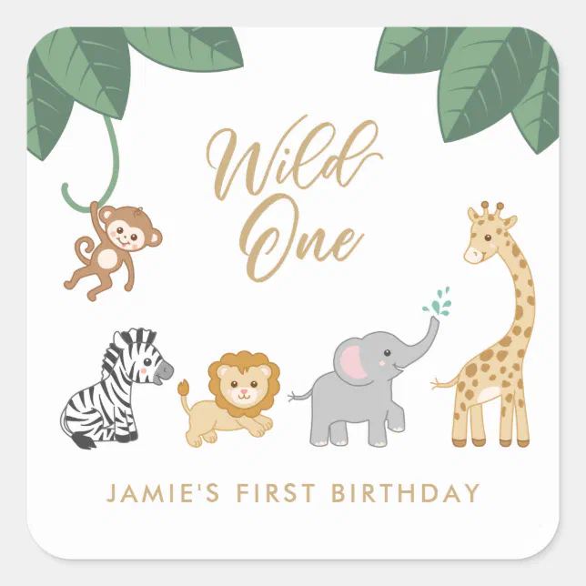 Wild One First Birthday Square Sticker | Zazzle