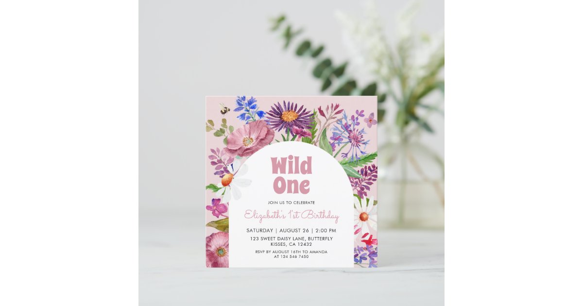 Wild One Flowers 1'st Birthday Invitation | Zazzle