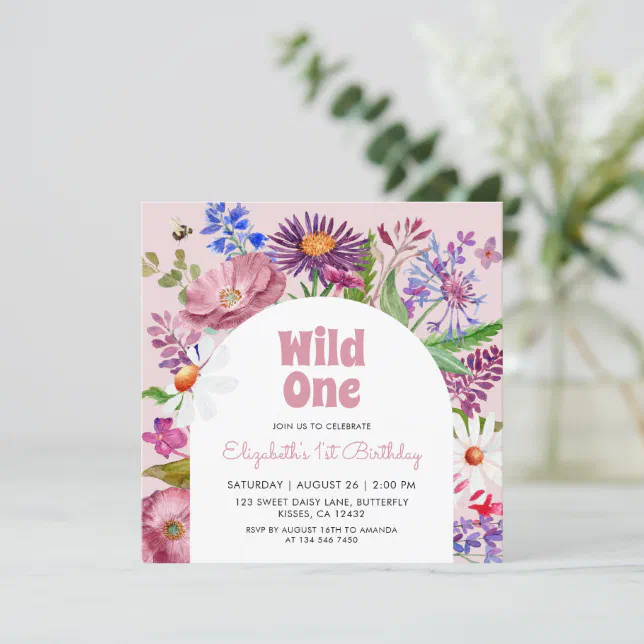 Wild One Flowers 1'st Birthday Invitation | Zazzle