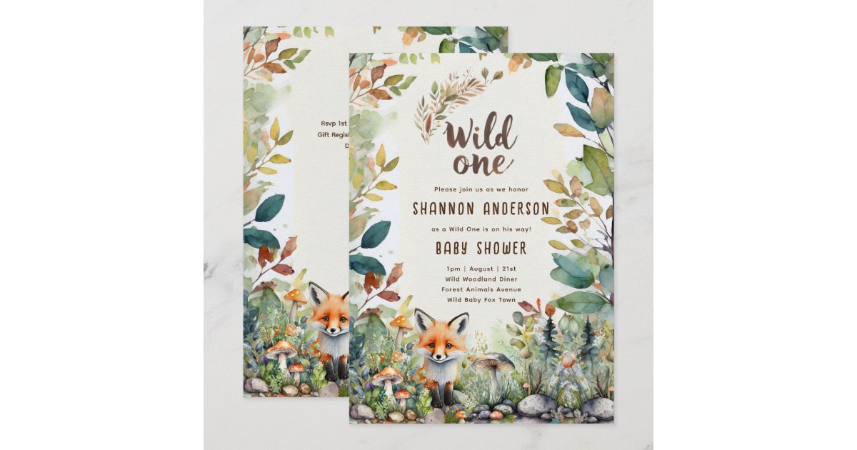 Wild One Fox Baby Woodland Animals Rustic Invitation | Zazzle