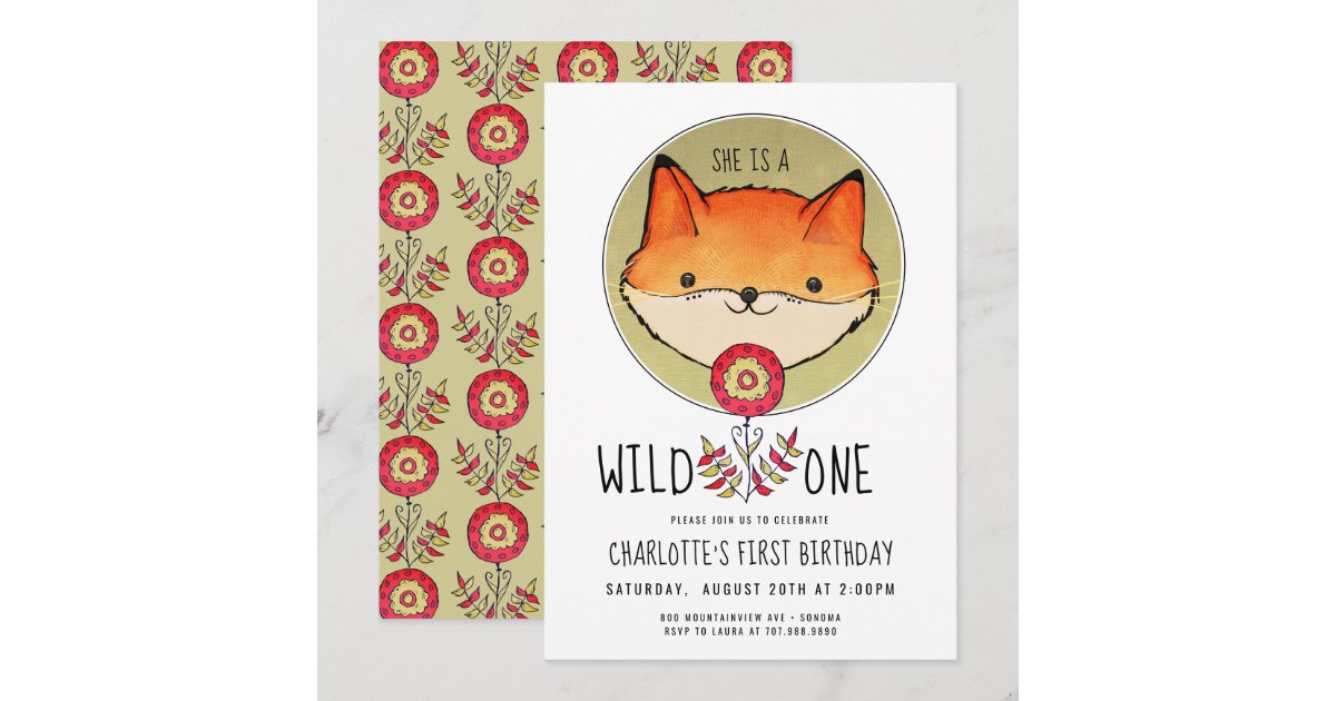 Wild One Fox First Birthday Invitation | Zazzle
