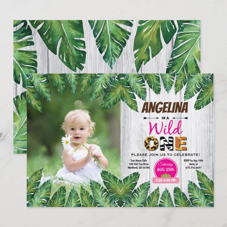 Wild one girl 1st birthday party photo invitation | Zazzle