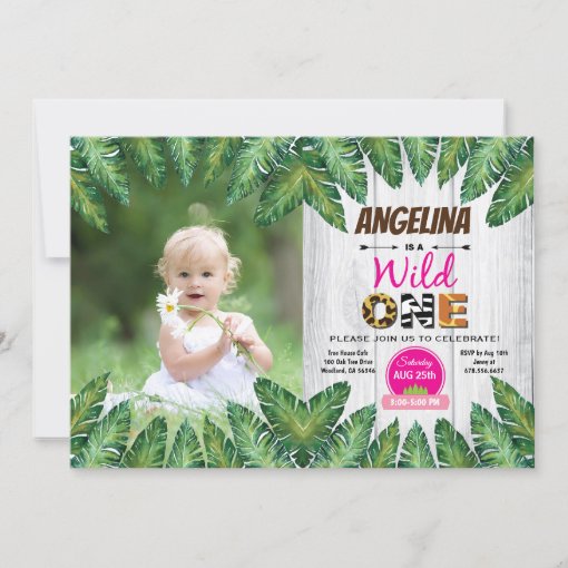 Wild one girl 1st birthday party photo invitation | Zazzle