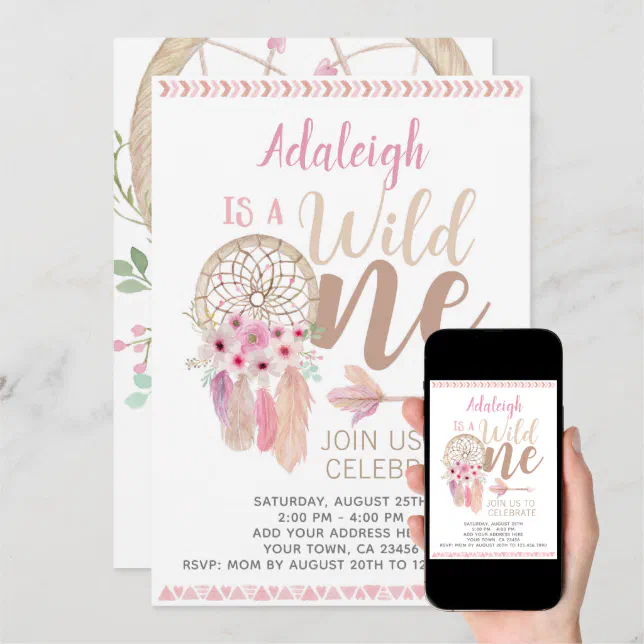 Wild One Girl Birthday Invitation, Dreamcatcher Invitation | Zazzle