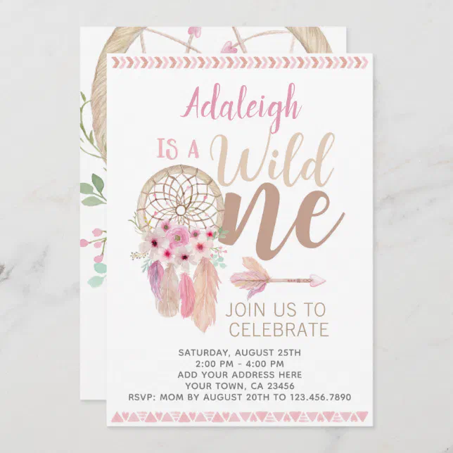 Wild One Girl Birthday Invitation, Dreamcatcher Invitation | Zazzle