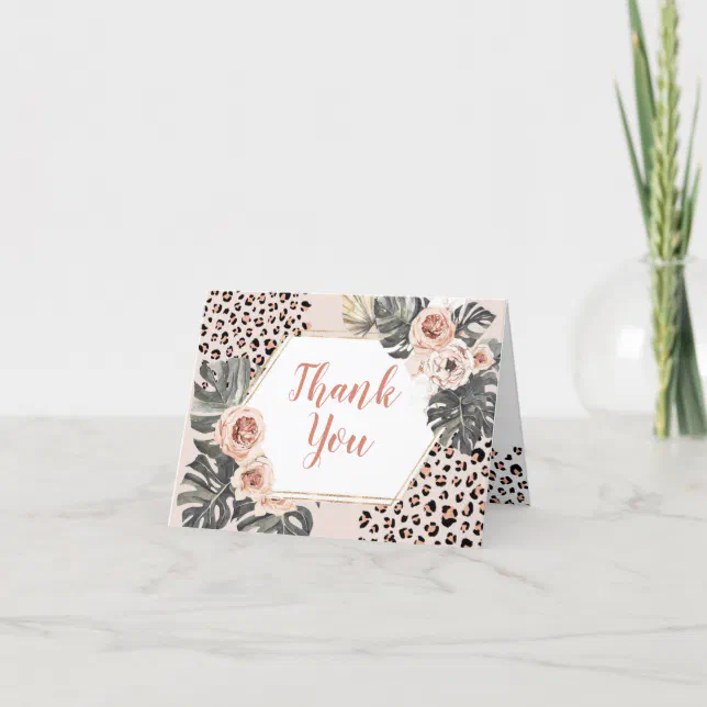 Wild One Girl Leopard Print Thank You Folded Card | Zazzle
