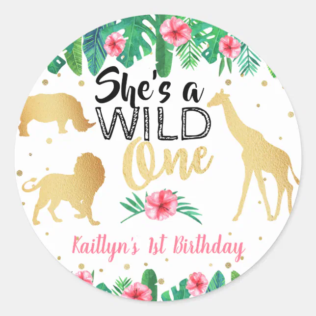 Wild One Girls First Birthday Party Favor Classic Round Sticker | Zazzle