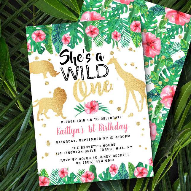 Wild One Girls First Birthday Party Invitations | Zazzle