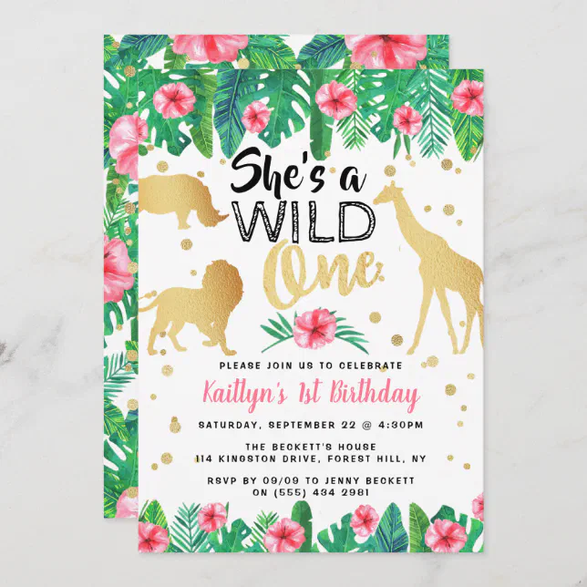 Wild One Girls First Birthday Party Invitations | Zazzle