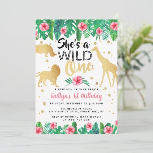 Wild One Girls First Birthday Party Invitations | Zazzle