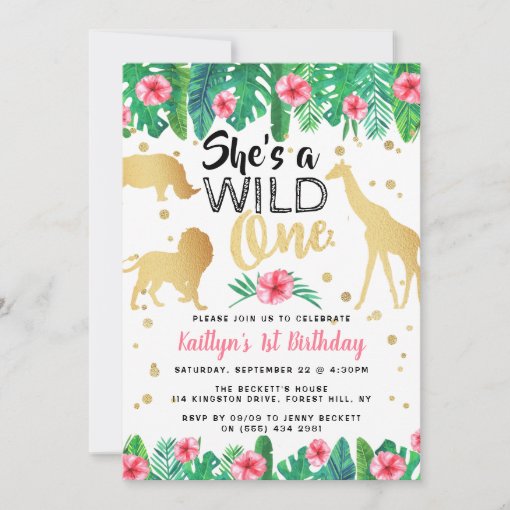 Wild One Girls First Birthday Party Invitations | Zazzle