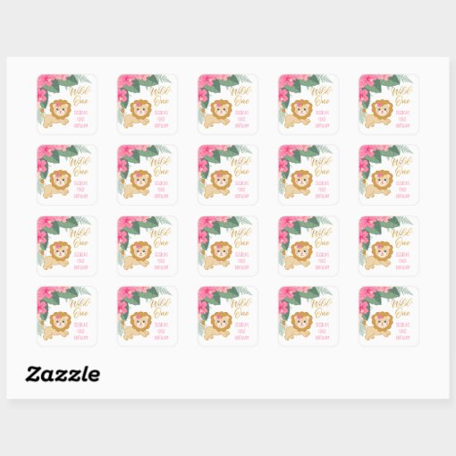 Wild one - Girls first safari themed birthday Square Sticker | Zazzle