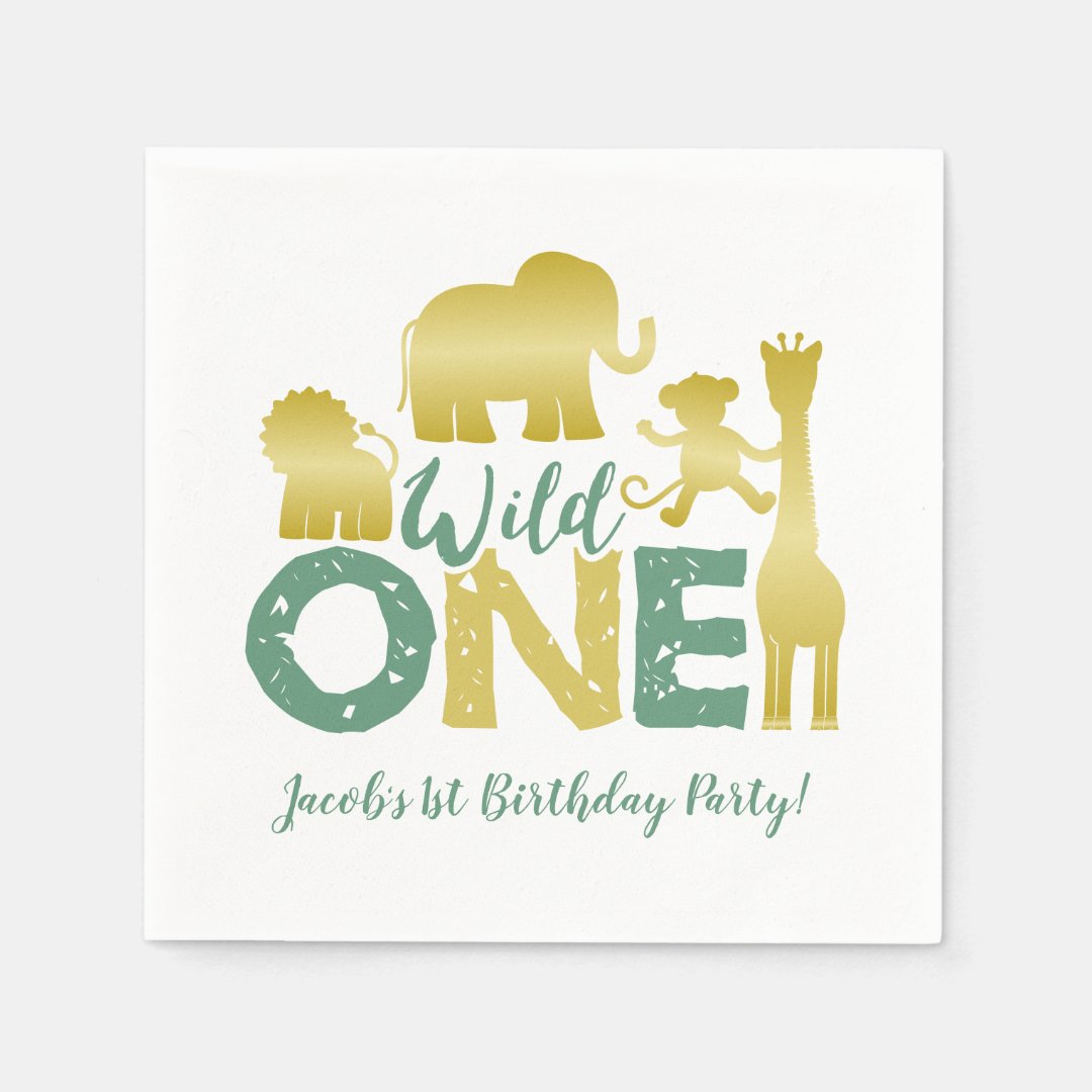 Wild One Gold Safari Animals 1st Birthday Napkins | Zazzle