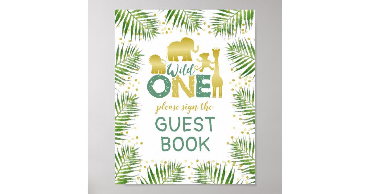 Wild One Gold Safari Baby Shower Guest Book Sign | Zazzle