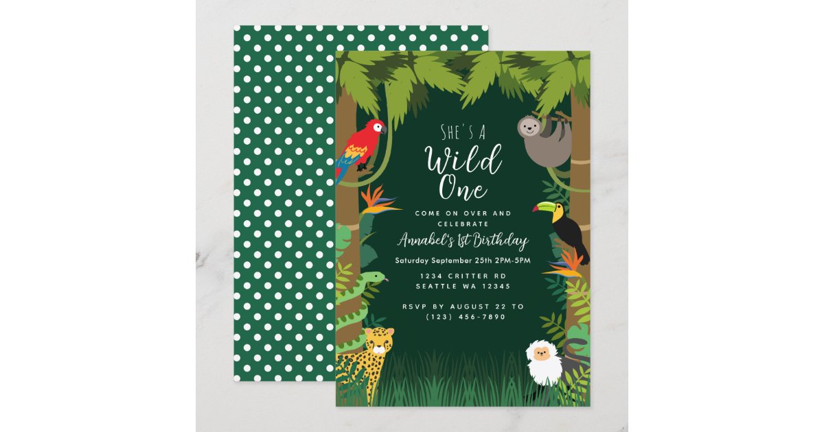 Wild One Jungle Kids Birthday Invitation | Zazzle