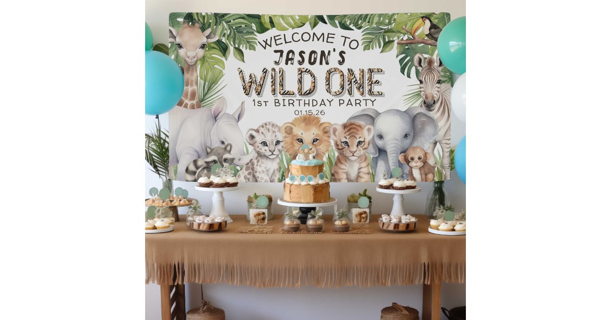 Wild One Jungle Safari Animal 1st birthday welcome Banner | Zazzle