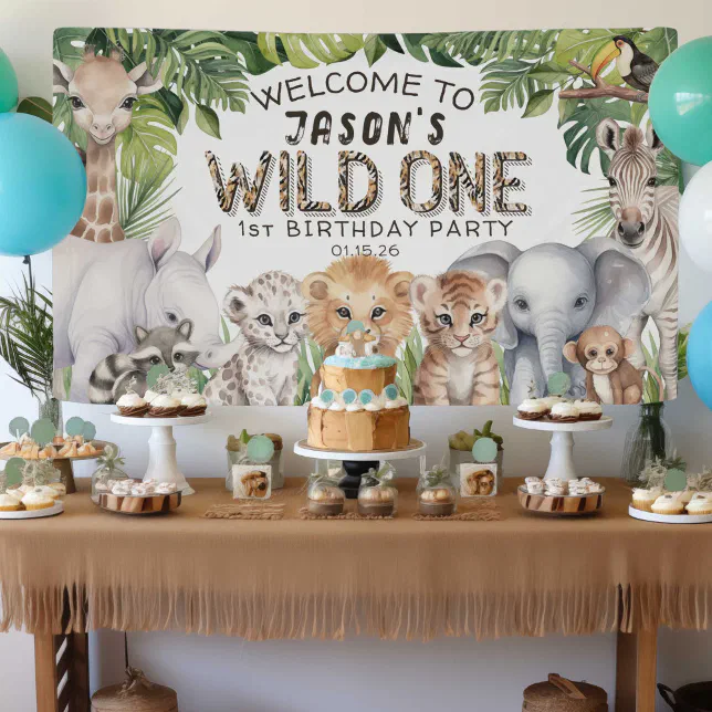 Wild One Jungle Safari Animal 1st birthday welcome Banner | Zazzle
