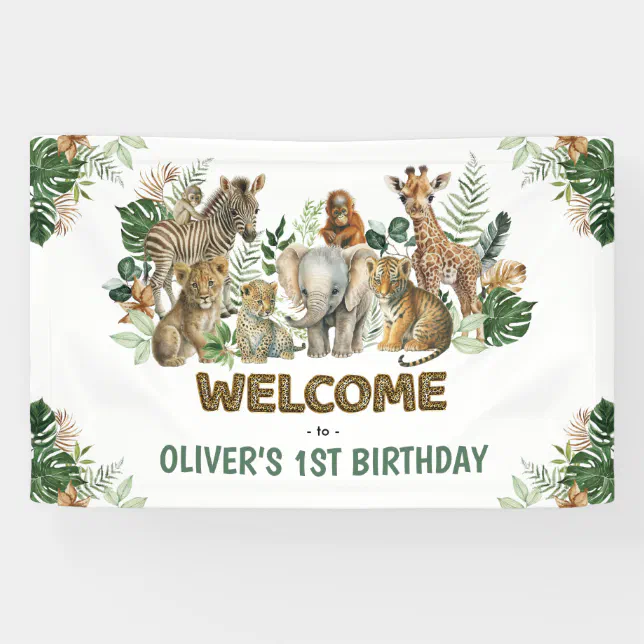 Wild One Jungle Safari Animals Birthday Welcome Banner | Zazzle