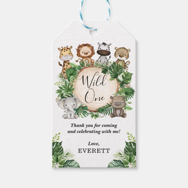 Wild One Jungle Safari Animals Tropical Birthday Gift Tags | Zazzle