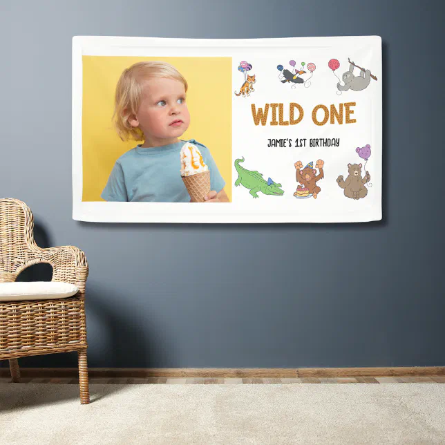 Wild One Jungle Safari Theme 1st Birthday Banner | Zazzle