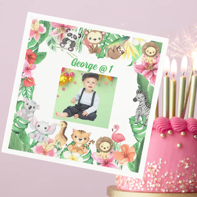 Wild One Jungle Safari Themed 1st Birthday Party Napkins | Zazzle