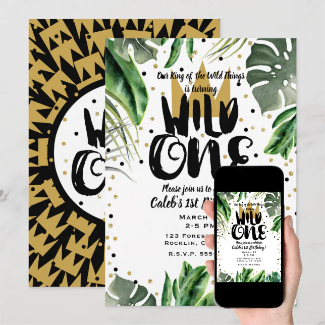 Wild One King of Things Crown 1st Birthday Party Invitation | Zazzle