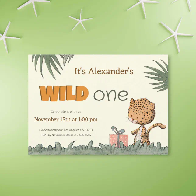 Wild One Leopard Birthday Invitation | Zazzle