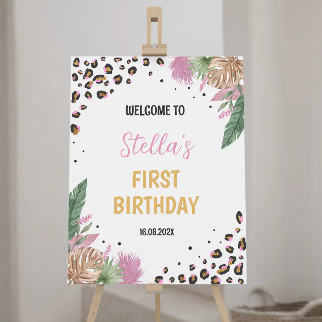 Wild One Leopard Print Birthday Welcome Sign | Zazzle