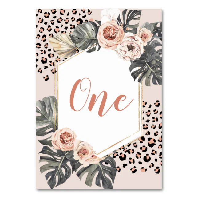 Wild One Leopard Print Girl Birthday Table Number | Zazzle