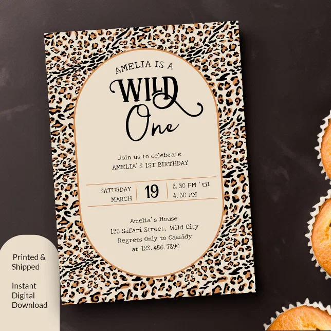 Wild One Leopard Print Neutral 1st Birthday Invitation | Zazzle