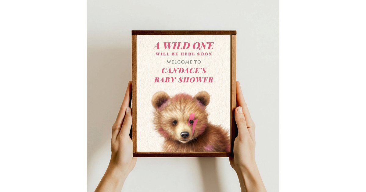 Wild One Lightning Bolt Bear Baby Shower Welcome Poster | Zazzle