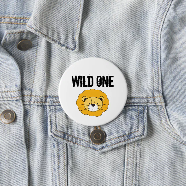 Wild one Lion head safari 1st birthday party Button | Zazzle