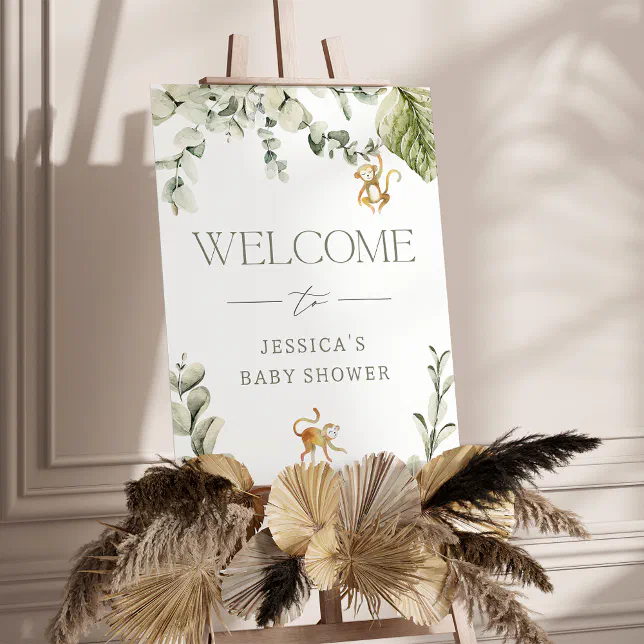 Wild One | Monkey Baby Shower Welcome Sign | Zazzle
