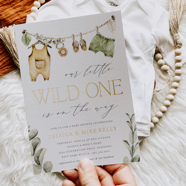 Wild One | Neutral Boho Safari Baby Shower Foil Invitation | Zazzle