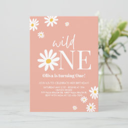Wild One Pink Daisy 1st Birthday Invitation | Zazzle