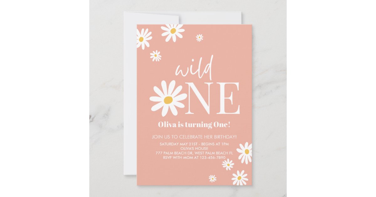 Wild One Pink Daisy 1st Birthday Invitation | Zazzle