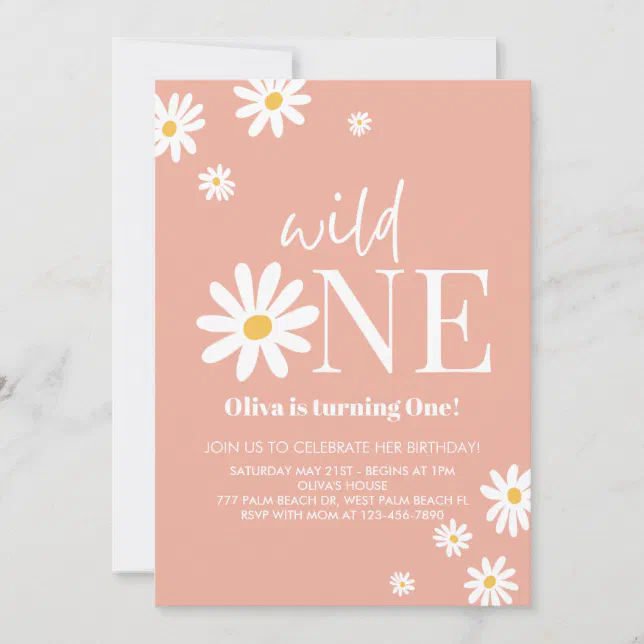 Wild One Pink Daisy 1st Birthday Invitation | Zazzle
