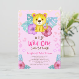 Wild One Pink Girly Leopard Safari Baby Shower Invitation | Zazzle