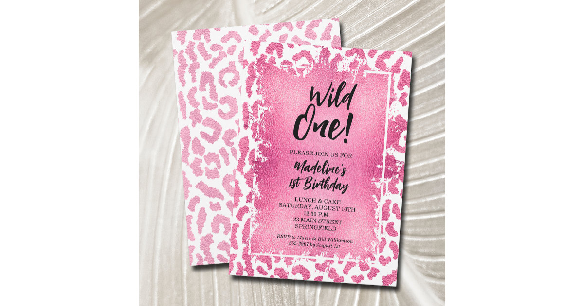 Wild One Pink Leopard First Birthday Invitation | Zazzle