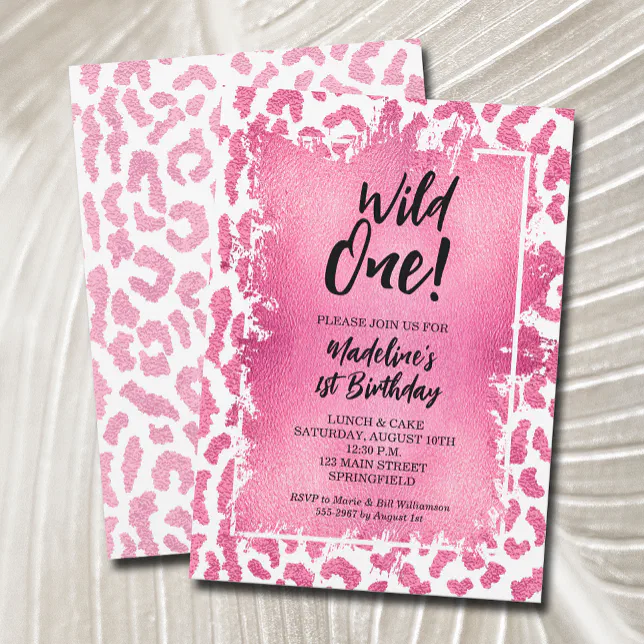 Wild One Pink Leopard First Birthday Invitation | Zazzle