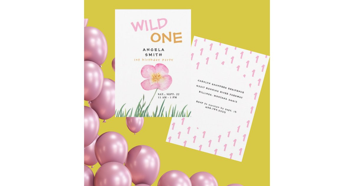 Wild One Pink Wildflower 1st Birthday Party Invitation | Zazzle