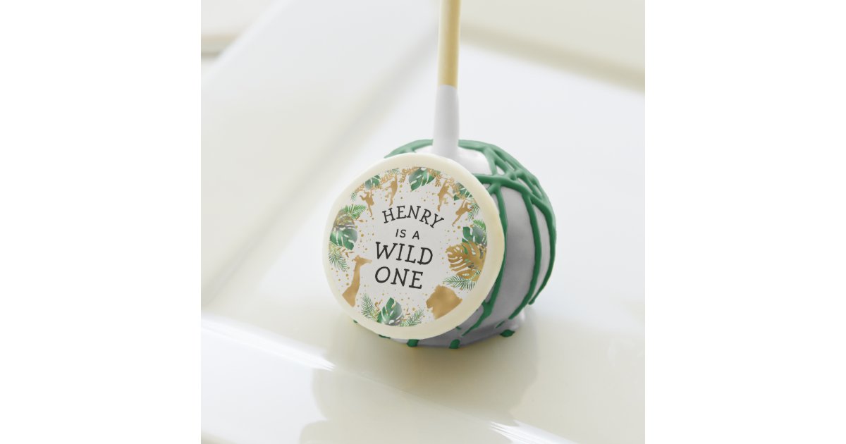Wild One Safari 1st Birthday Party Green Gold Cake Pops | Zazzle