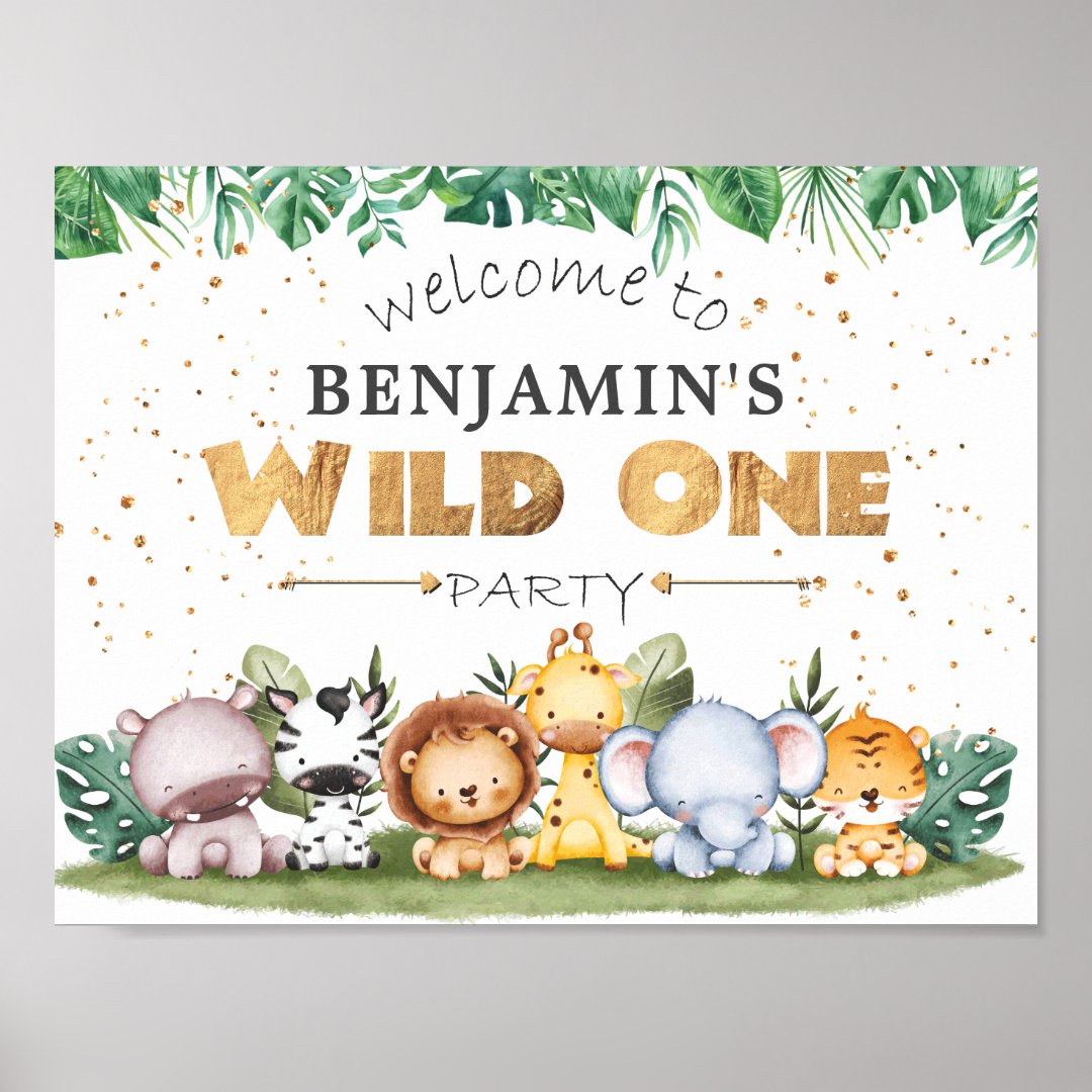 Wild One Safari 1st Birthday Party Welcome Poster | Zazzle